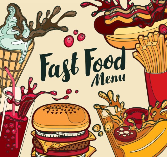 Sad fast food characters fries cola burger Vector Image