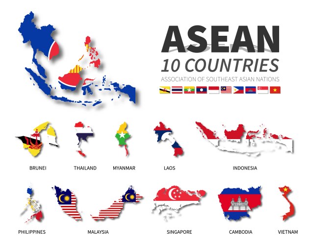 Southeast asia region map countries Royalty Free Vector