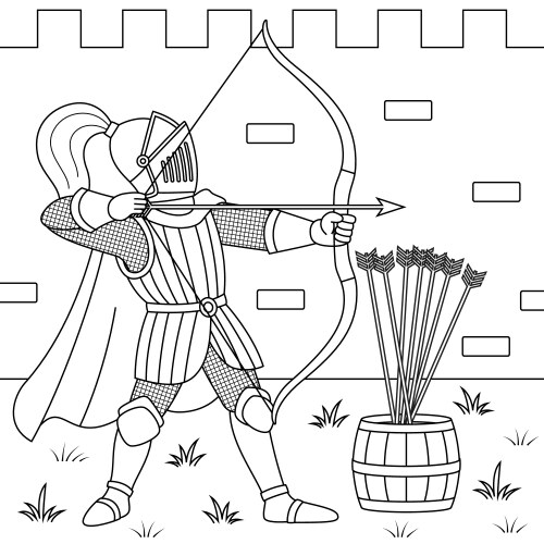 Knight guarding a gate of castle outline coloring Vector Image