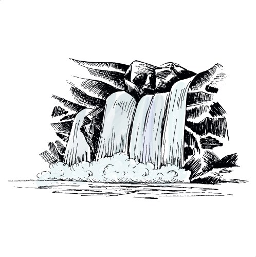 Waterfall on a river hand drawing design element Vector Image