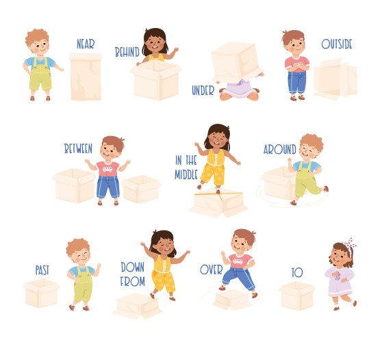Little girl with cardboard box as preposition Vector Image