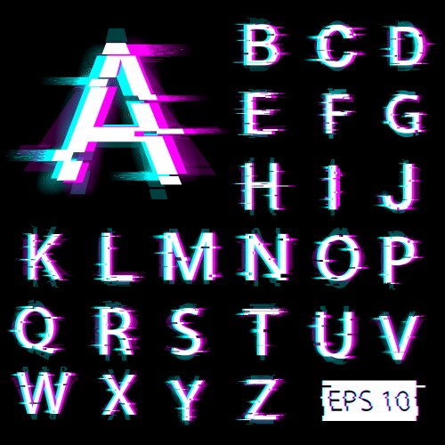 Glitch alphabet font with distortion effect Vector Image