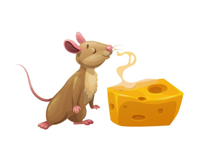 Cute mouse holding cheese Royalty Free Vector Image