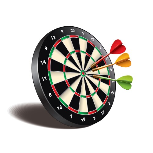 Darts in dartboard sketch engraving Royalty Free Vector