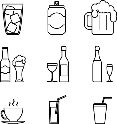Drink icons line art isolated set Royalty Free Vector Image