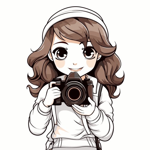 Cute little girl with camera in cartoon style Vector Image
