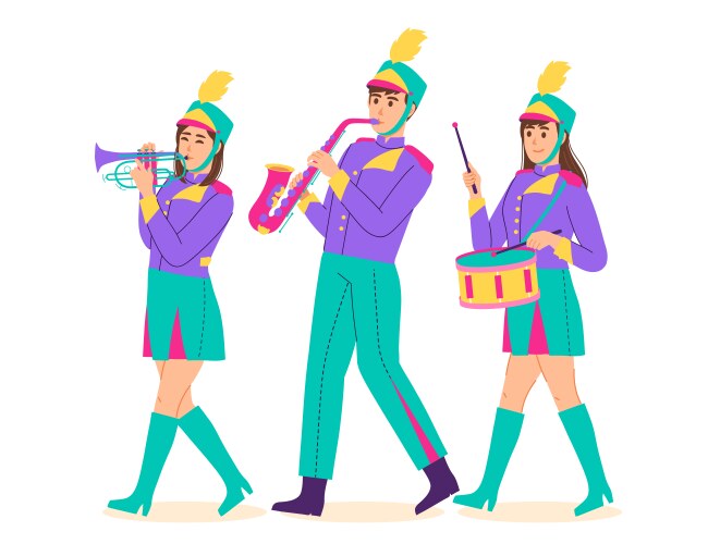 Cartoon kids marching band parade child musicians Vector Image