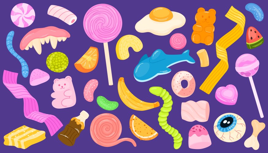 Jelly candy set and packaging Royalty Free Vector Image