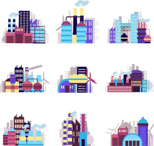 Industrial factory buildings architectural set Vector Image