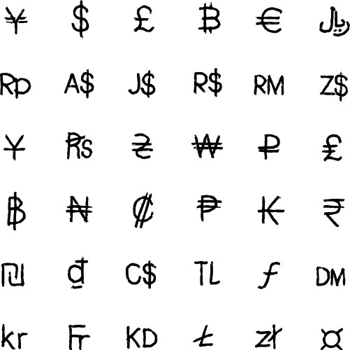 Currency symbols set with names Royalty Free Vector Image