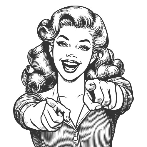 Smiling retro woman pointing forward Royalty Free Vector
