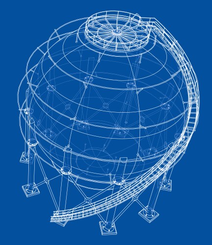 Spherical storage tank isometric blueprints Vector Image