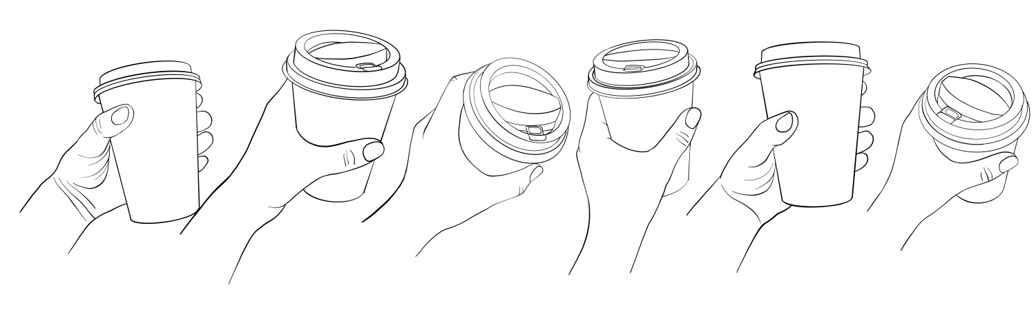 Different hands holding cups mugs with coffee Vector Image