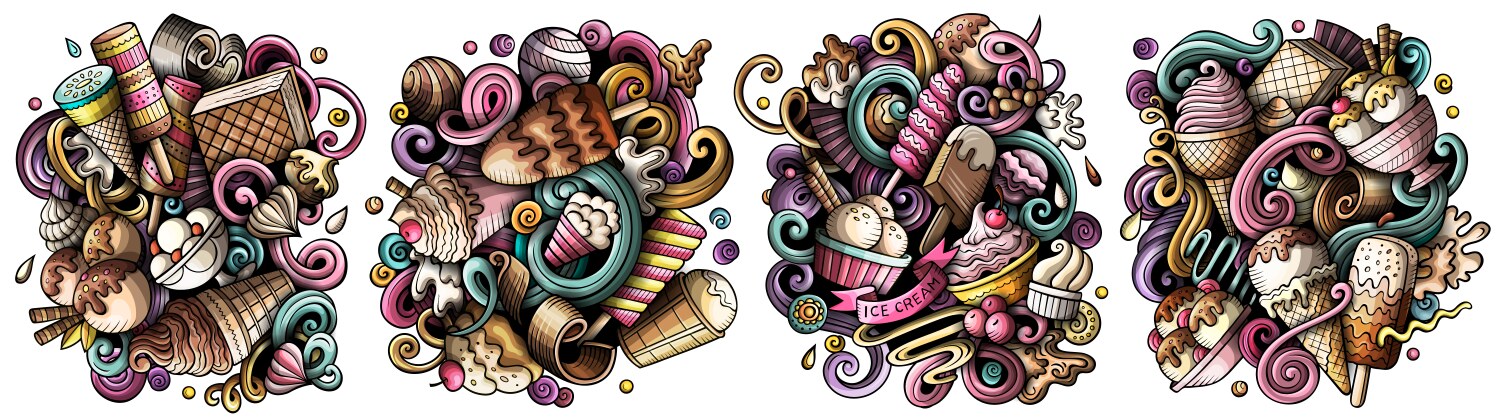 Cartoon doodle set of ice cream banners templates Vector Image