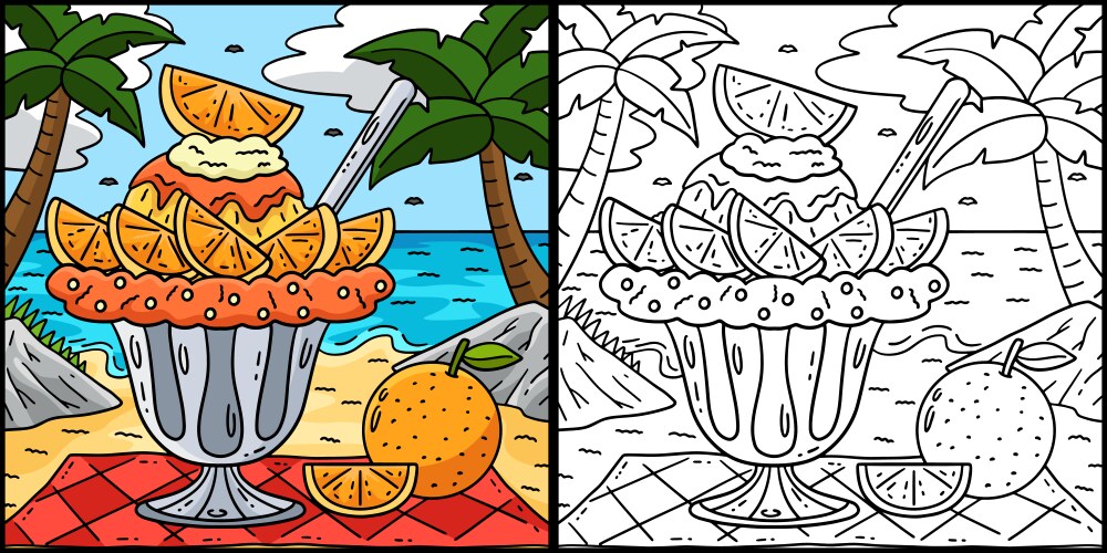 Ice cream on the beach summer coloring page Vector Image