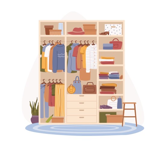 Open wardrobe with clothes Royalty Free Vector Image