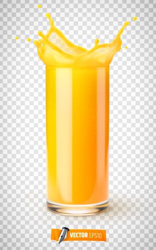 Orange juice splash glass realistic full Vector Image