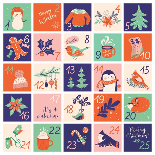 Christmas advent calendar hand drawn style Vector Image