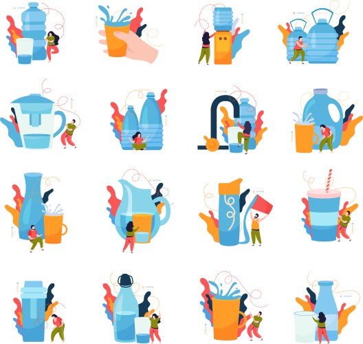 Water flask transparent set Royalty Free Vector Image