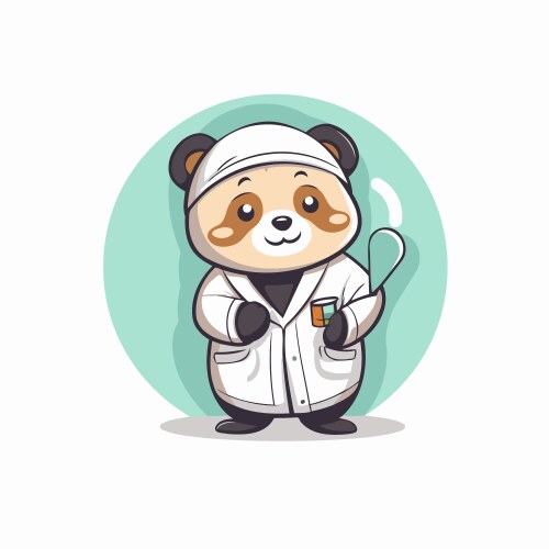 Cute panda in a lab coat with thermometer Vector Image