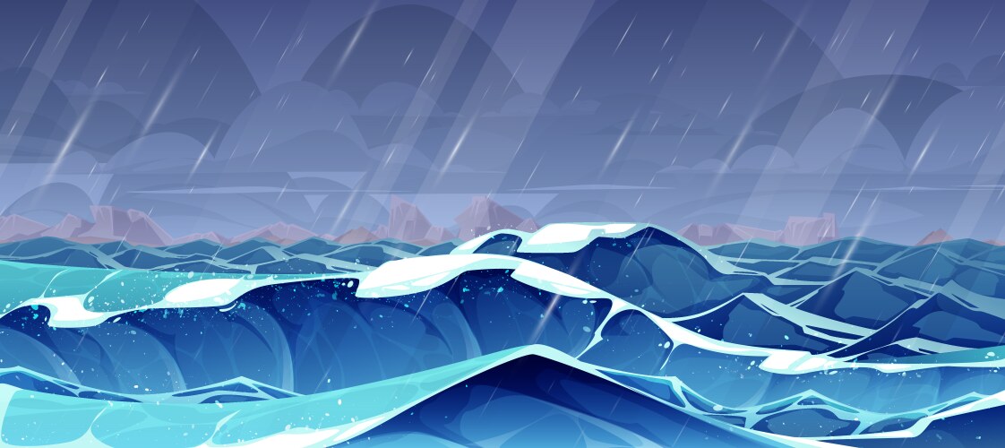 Boat in stormy sea with rain ship on ocean wave Vector Image