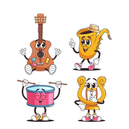 Stickers of cartoon musical instruments Royalty Free Vector