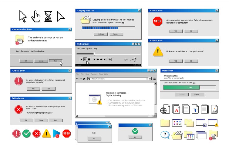 Old Web Ui Retro Windows User Interface Alert Vector Image