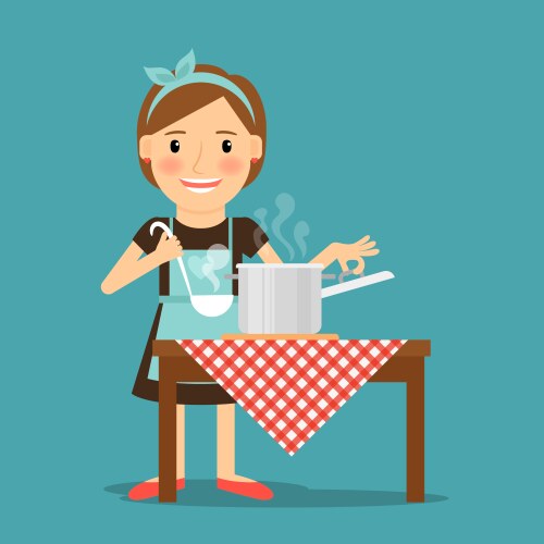 Woman cooking in the kitchen Royalty Free Vector Image