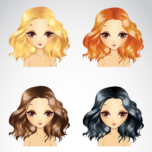 Set of casual wave hair styling Royalty Free Vector Image
