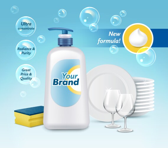 Dishwashing liquid advertising poster Royalty Free Vector