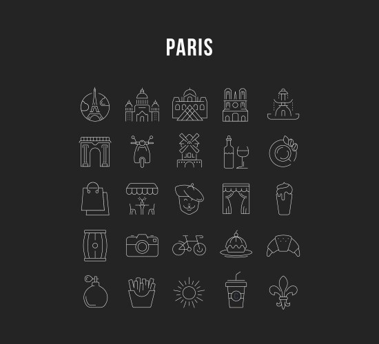 Set flat line icons paris and france Royalty Free Vector
