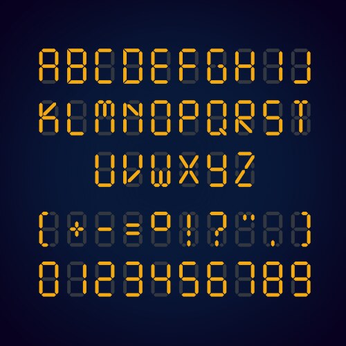 Digital led font alphabet letters and numbers Vector Image