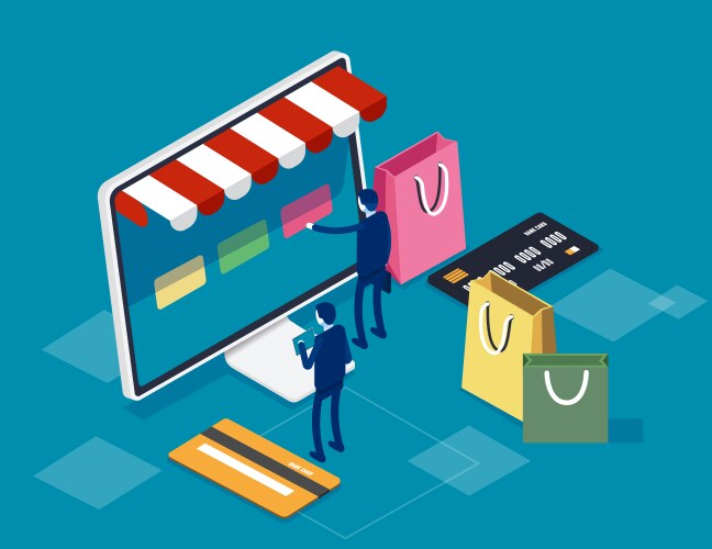 Customers order and buy online isometric Vector Image