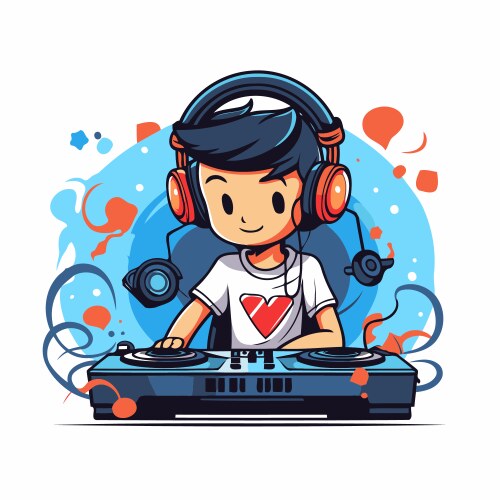 Cute boy dj playing music on turntable Royalty Free Vector