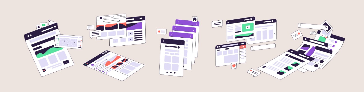 Ux ui design concept set creative team creates Vector Image