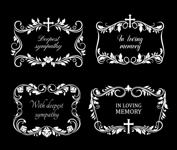 Funeral frames with mourning flowers set Vector Image