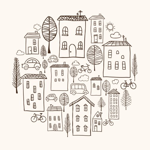 Doodle houses seamless pattern Royalty Free Vector Image