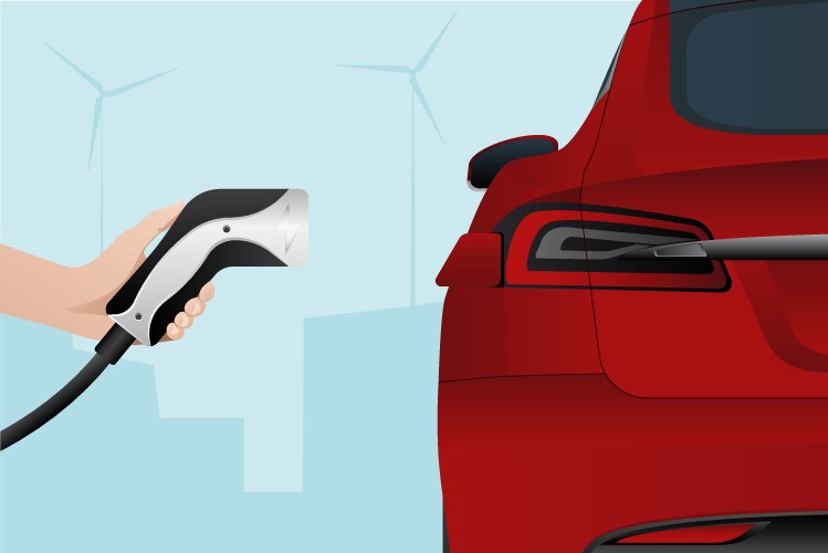 Electric car with charging plug Royalty Free Vector Image