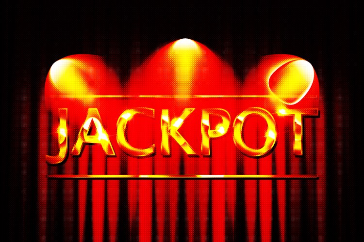Jackpot word on banner with red curtains Vector Image