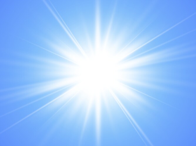 White glowing light burst sun on blue sky Vector Image