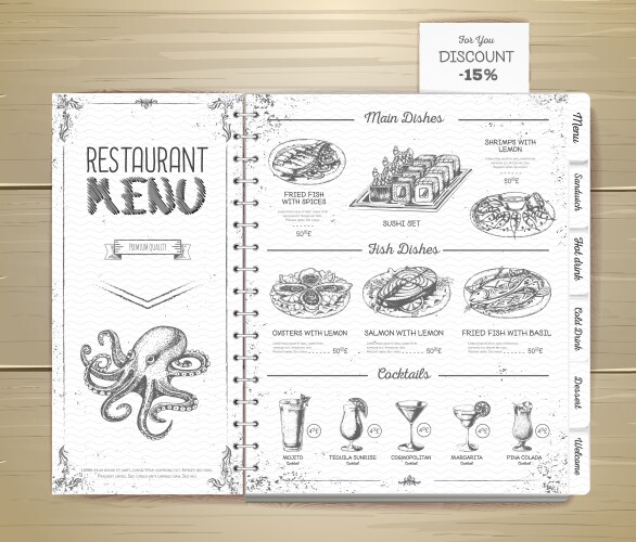 Hand drawing restaurant menu design Royalty Free Vector