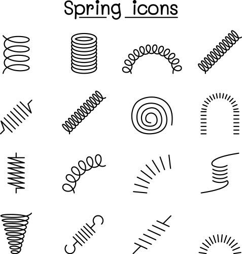 Metal springs spiral lines coil shapes isolated Vector Image