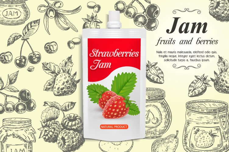 Strawberry jam ads design template Royalty Free Vector Image
