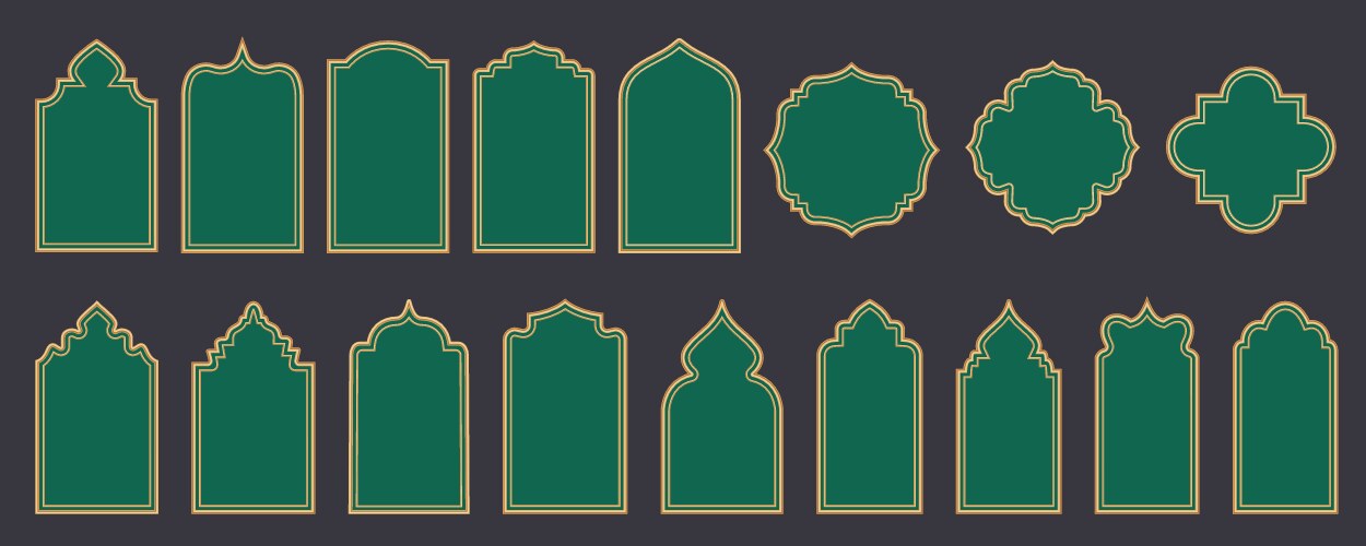 Ramadan window frame shapes islamic golden arches Vector Image