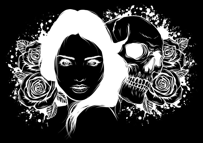 Girl with skeleton make up hand drawn Royalty Free Vector