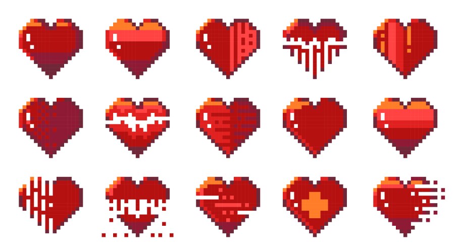 Pixel heart animation retro 8 bit game sprite Vector Image