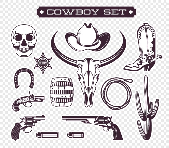Cowboy and western attributes black objects Vector Image