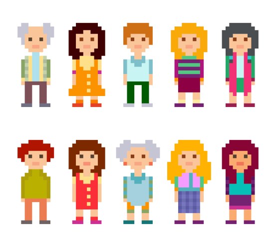 Pixel characters i love art Royalty Free Vector Image