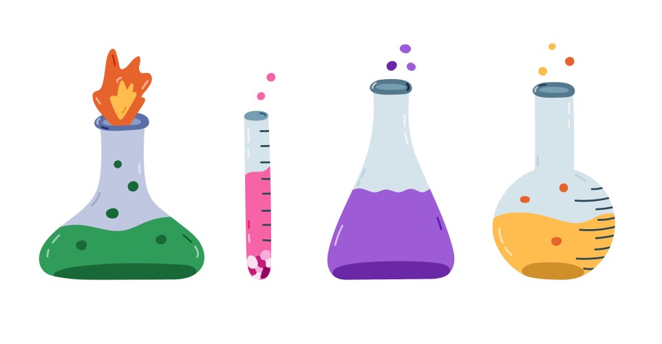 Cute cartoon laboratory beaker with fire Vector Image