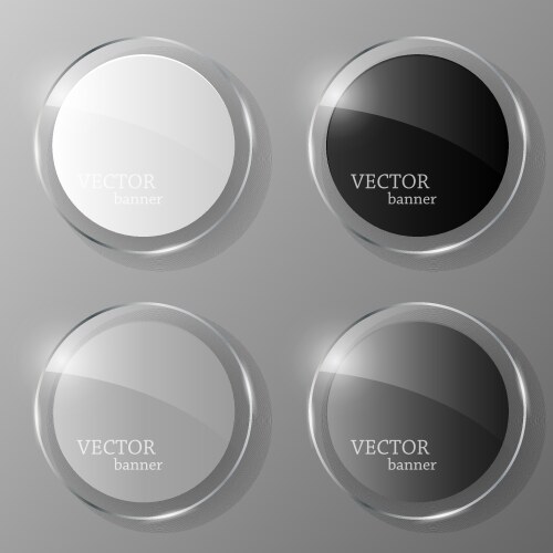 Black round glass button 3d icon with metal frame Vector Image